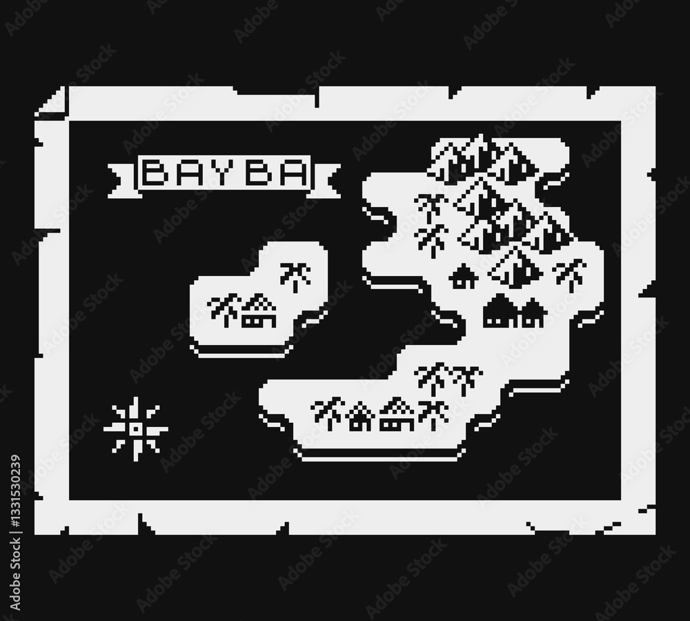 Map game assets 8-bit sprite, puzzle maze, labyrinth, 1 bit, pixel art ...