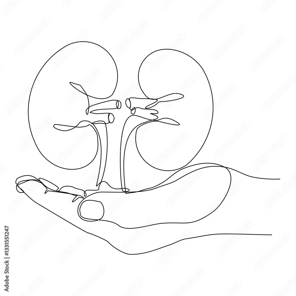 Continuous single line of hand holding kidney human body organ ...