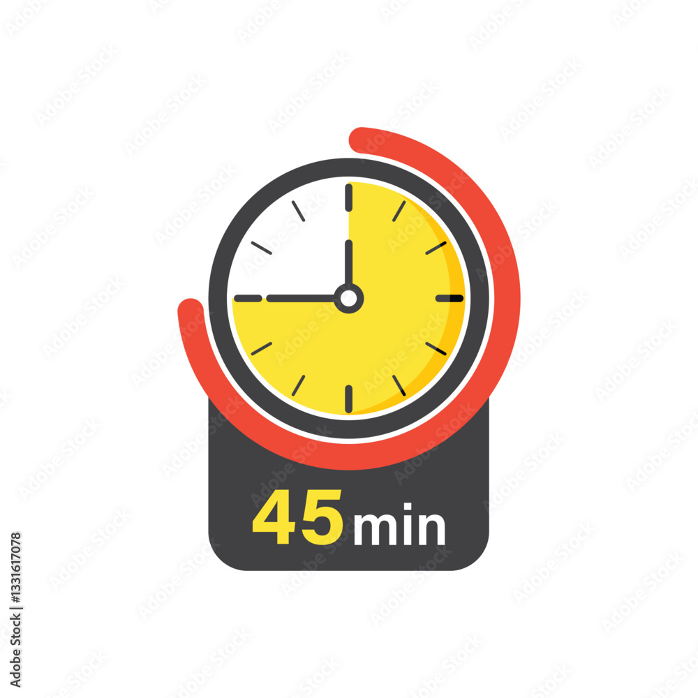45 minutes on stopwatch icon in flat style. Clock face timer vector ...