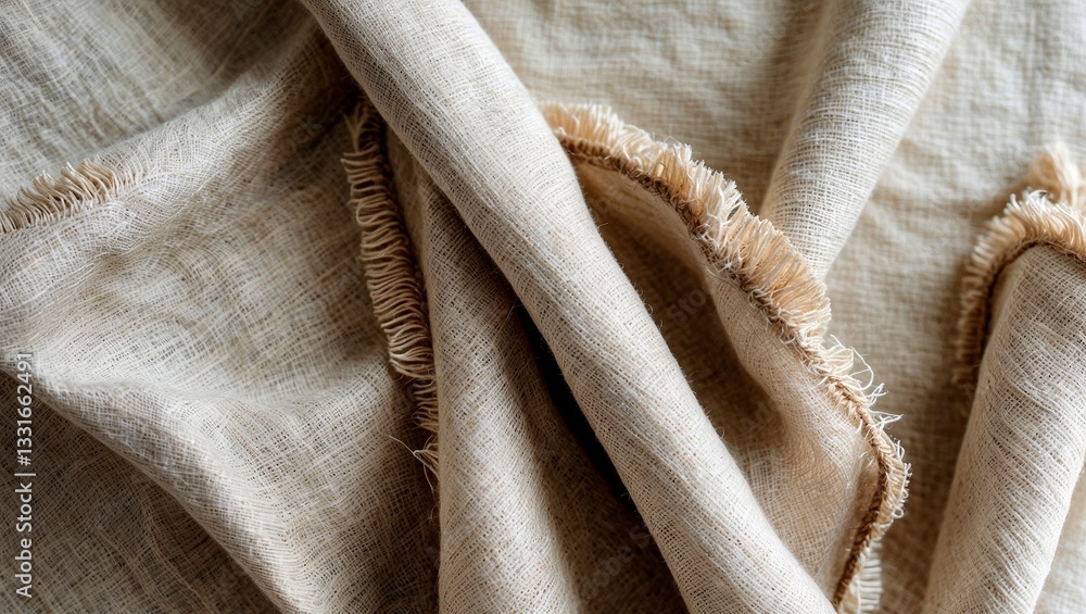 Natural linen fabric texture with frayed edges Stock Photo | Adobe Stock