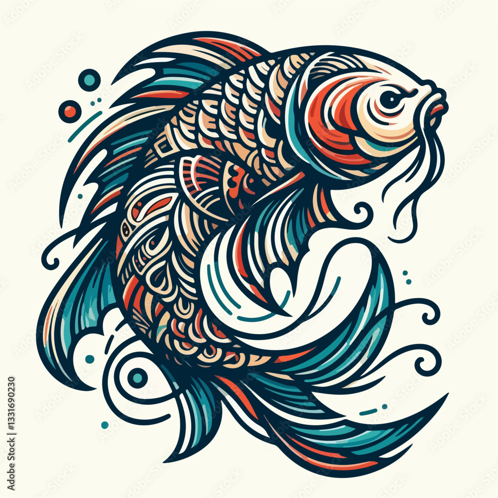 Koi Fish: A beautifully illustrated koi fish, rendered in a vibrant ...