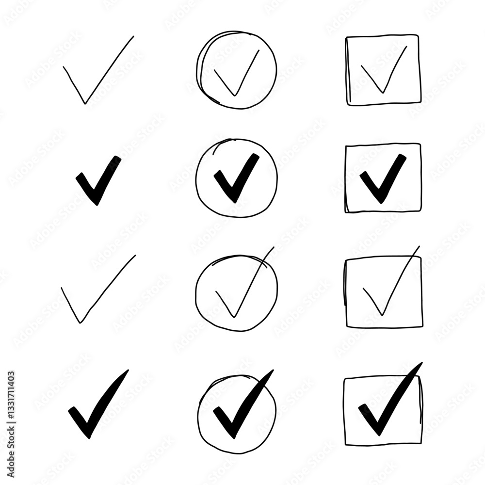 Check Mark Tick v Icon Set. Checklist Checkmark List Right Done Correct Sign Collection. Vote Ok ...