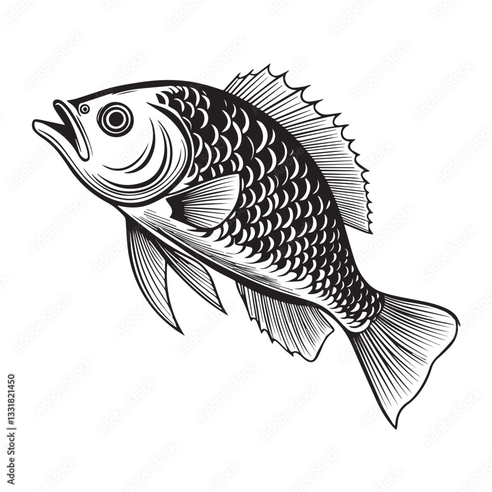 Stylized Fish Vector Graphic, Ornamental Scales and Detailed Anatomy ...