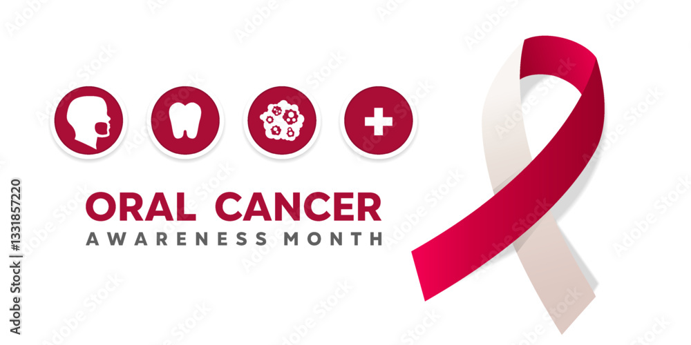 Oral Cancer Awareness Month. Human, oral, cancer, plus icon and ribbon ...