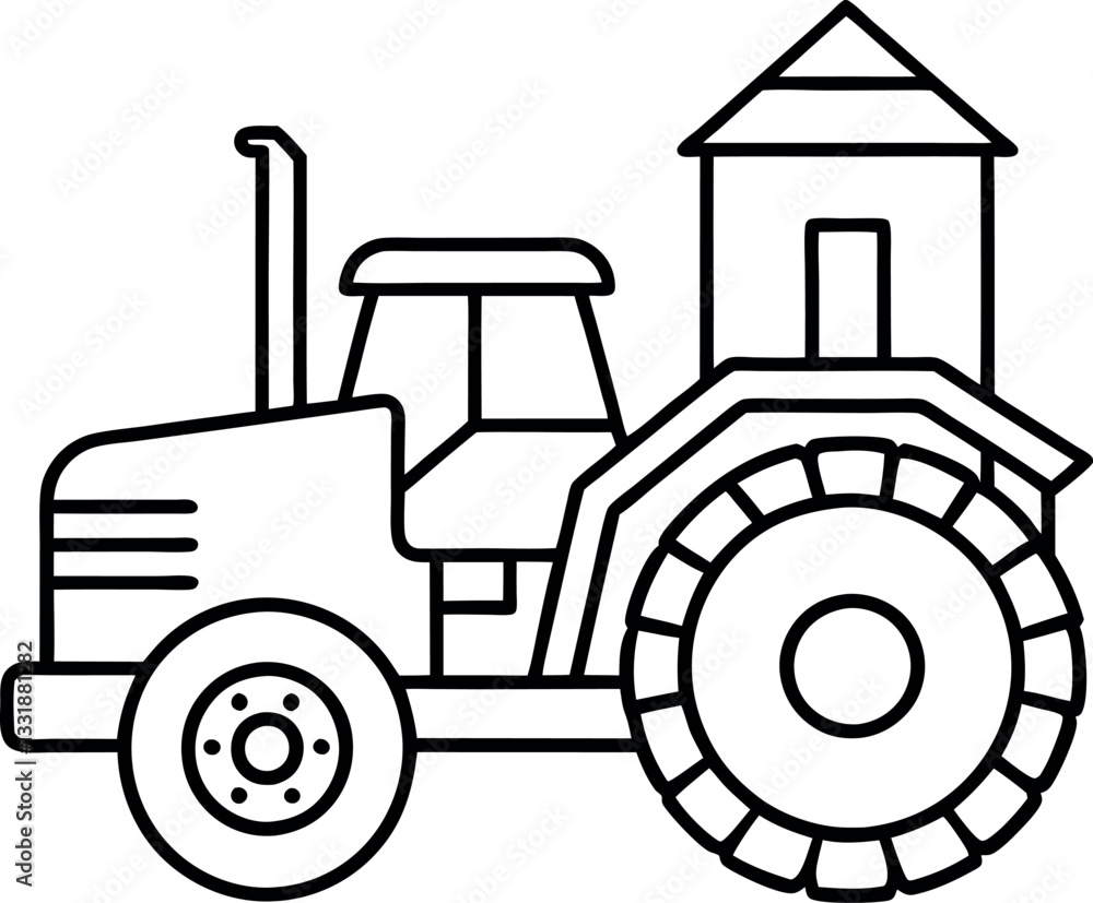 Rural farm tractor illustration in clear outline, designed for children ...