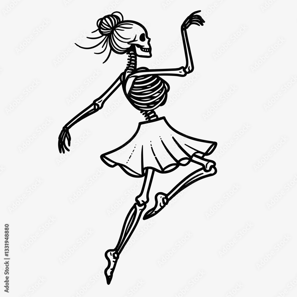 Female Skeleton messy bun dancing slowly; a minimalist monochrome ...