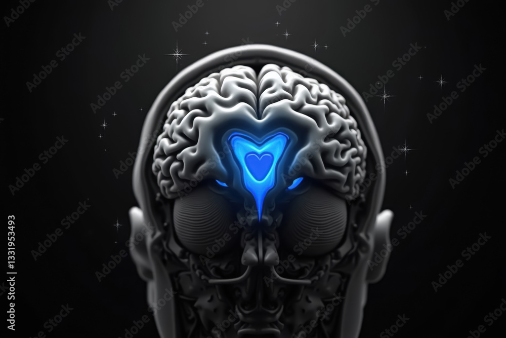 Futuristic Brain with Glowing Pineal Gland, Sci-Fi Neural Connection ...