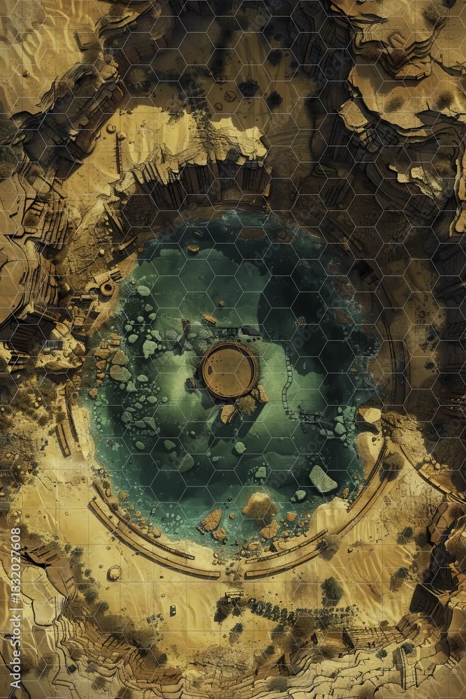Post Apocalyptic Desert Oasis Battlemap RPG Game Scenario Map Stock ...
