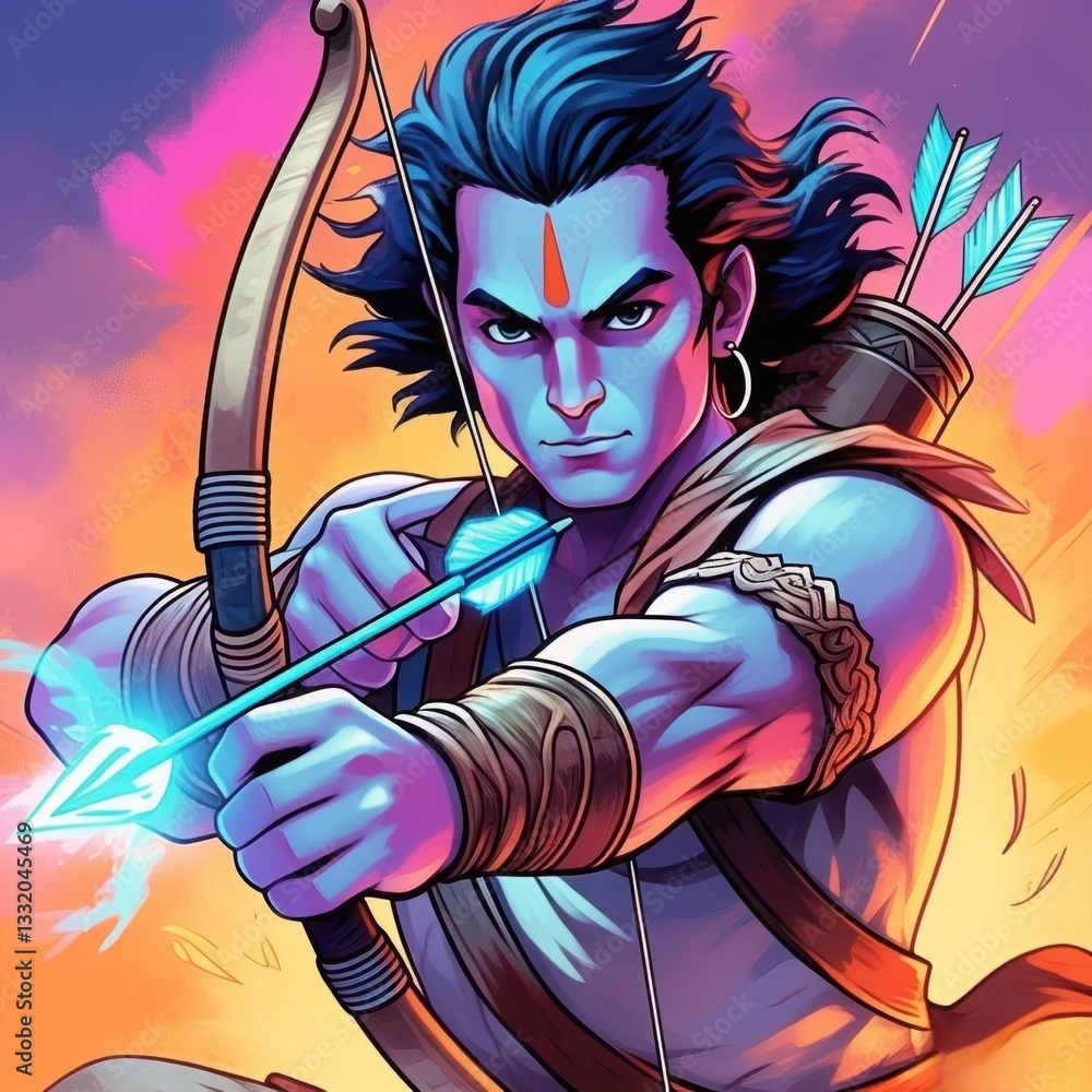 Lord Ram – Divine Warrior in Vibrant Colors with Bow & Arrow | Hindu ...