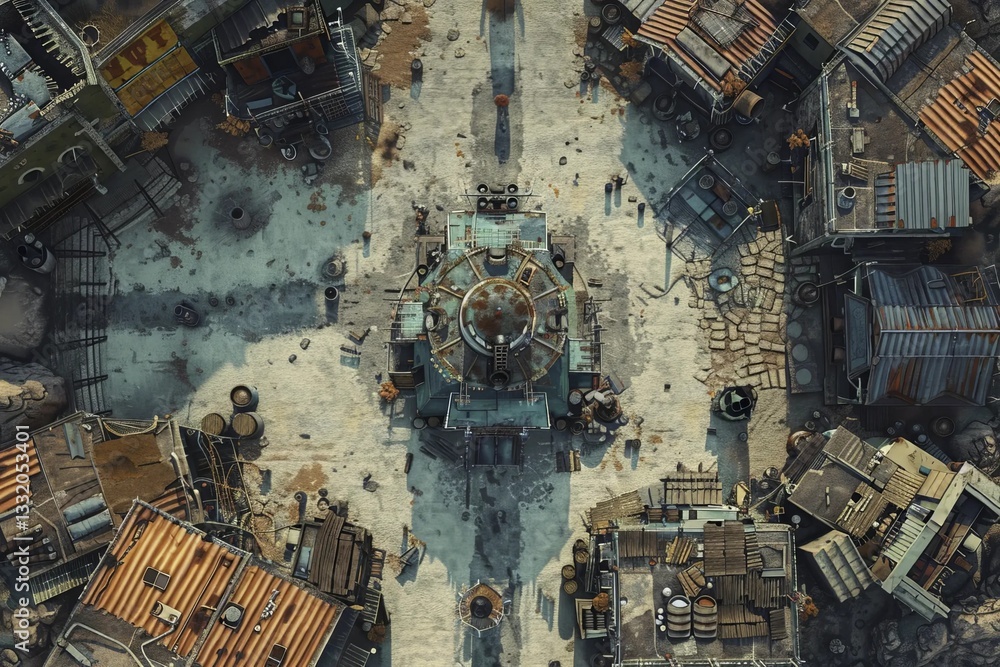 post apocalyptic map, rpg battlemap, wasteland map, ruined town map ...