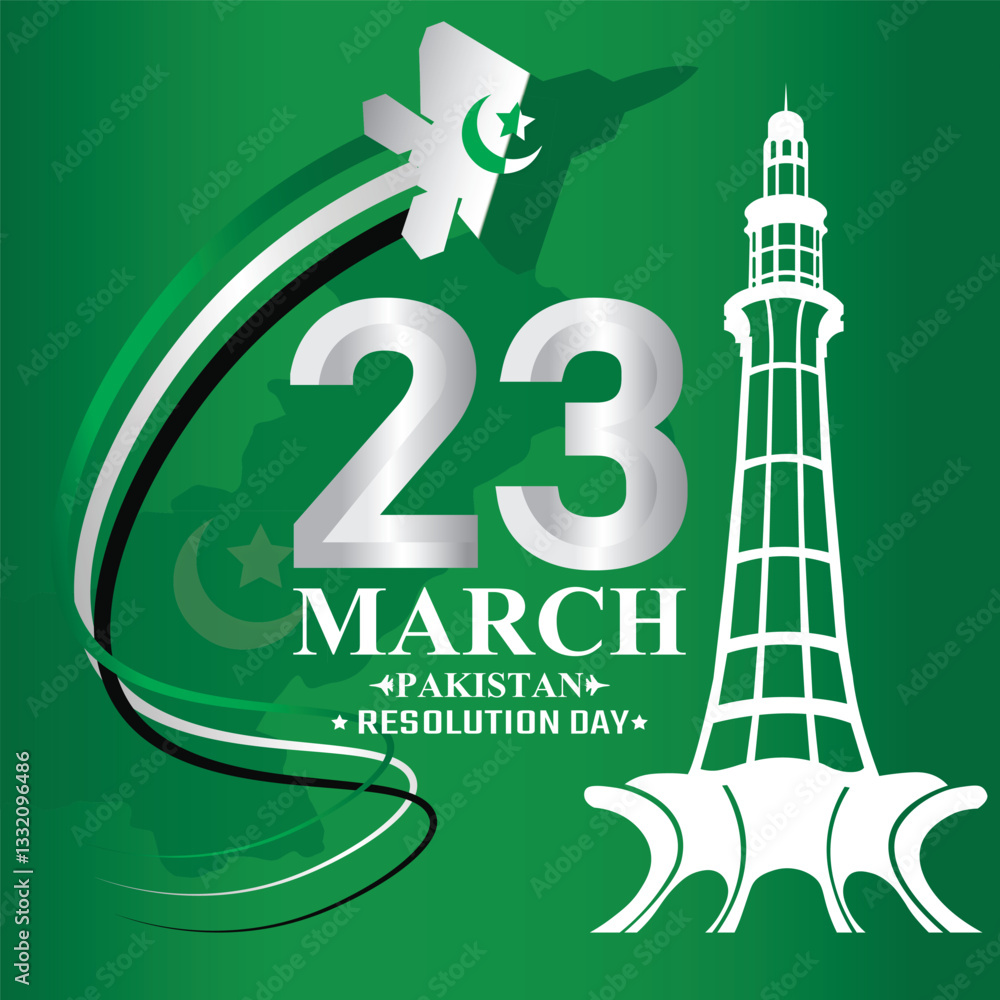 23 march Pakistan resolution day banner design, poster design, card ...