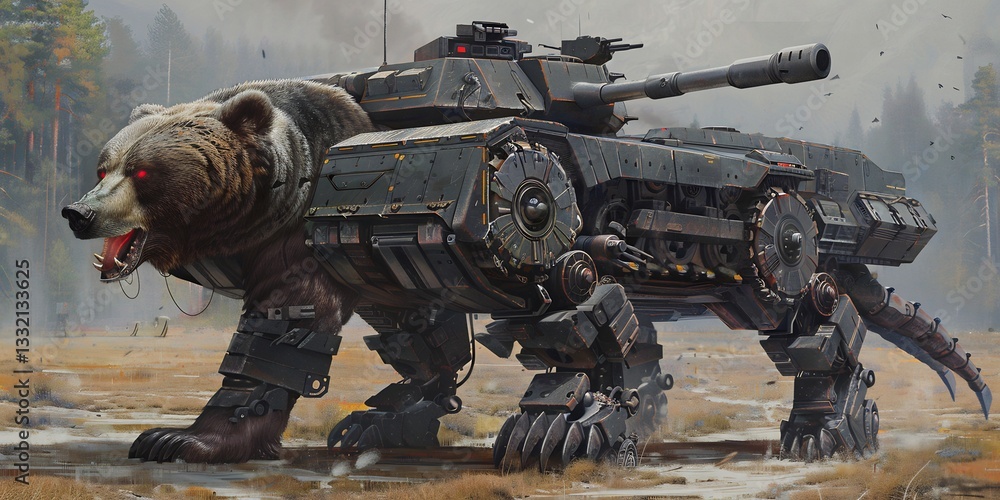 Ilustración de Stock Main battle tank fused raw power of grizzly bear ...