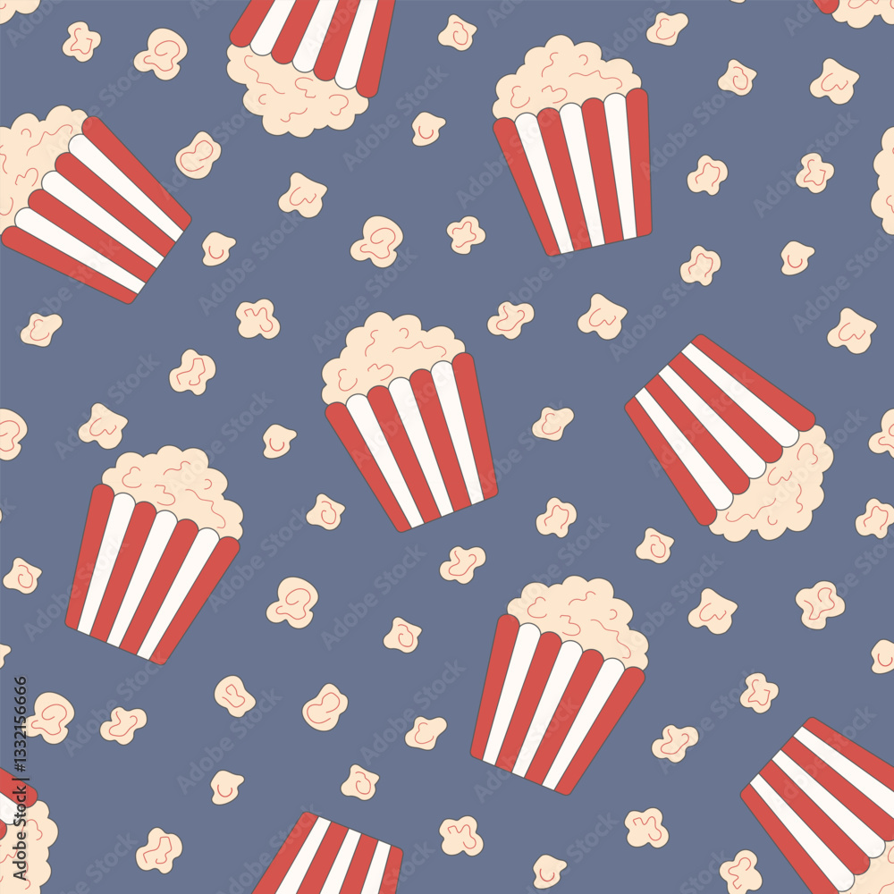 Seamless popcorn box template with popcorn and popcorn flakes Vector ...