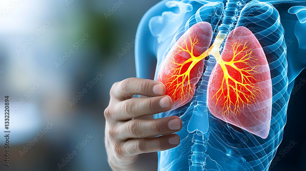 Stylized x-ray visualization of lungs with glowing details medical ...
