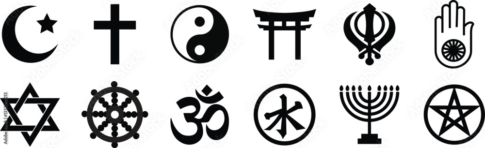 Different religious symbols icon set. Religion Silhouette signs ...