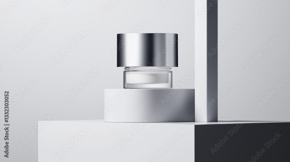 A high-tech AI-powered eye cream jar resting on a digital face map ...