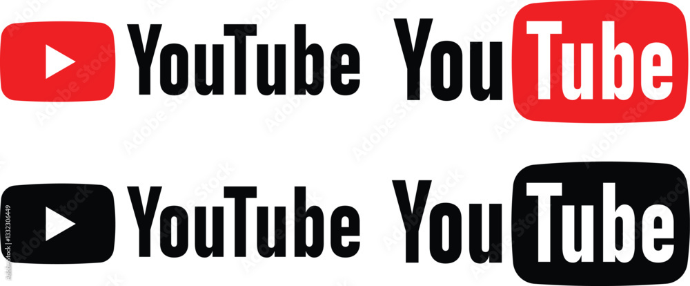 YouTube logo icons set. YouTube play buttons icons. Social media and ...