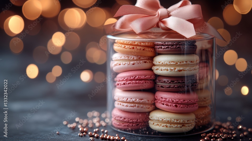 Enchanting gift box filled with colorful macaroons, radiating magical ...