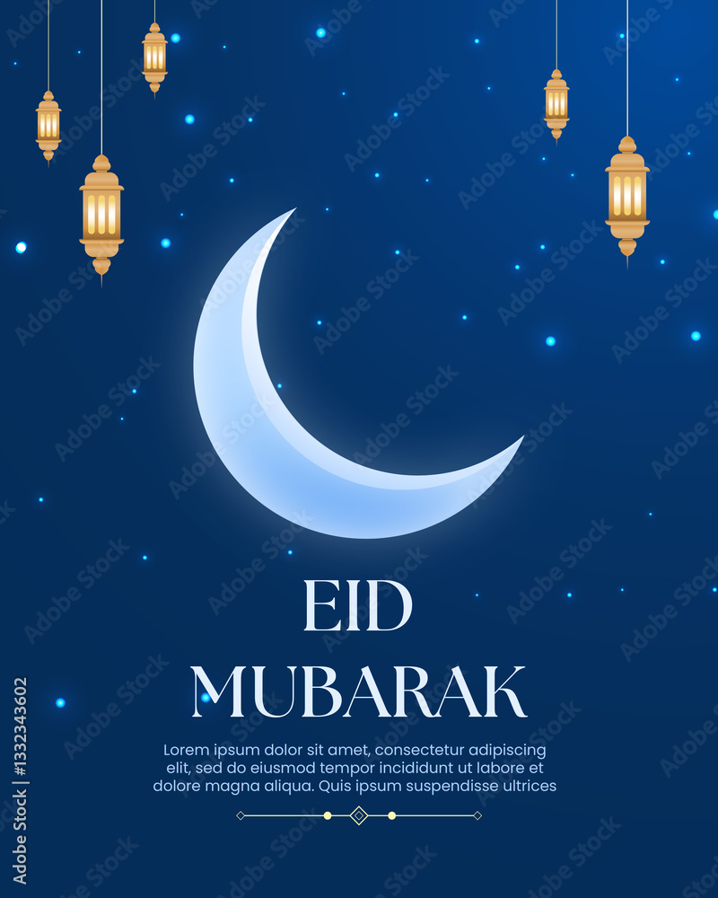 Eid Mubarak, Eid al fitr poster design in blue tone, Eid Social Media ...
