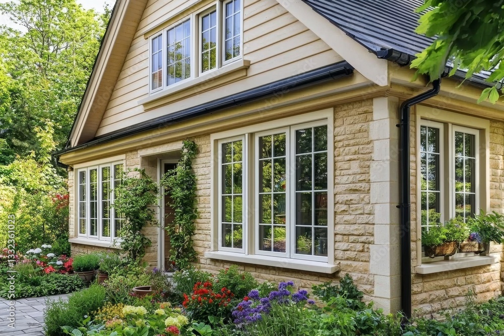 Explore the charm of a traditional cottage style house. Stock ...