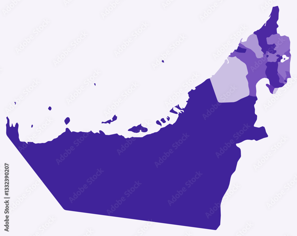 Map of United Arab Emirates with regions. Just a simple country border ...