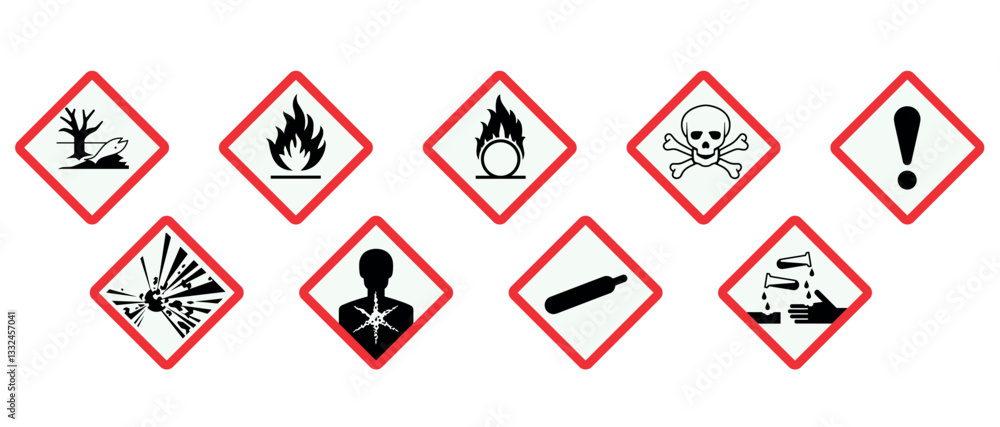Globally Harmonized System GHS Warning Signs. Hazard symbols ...