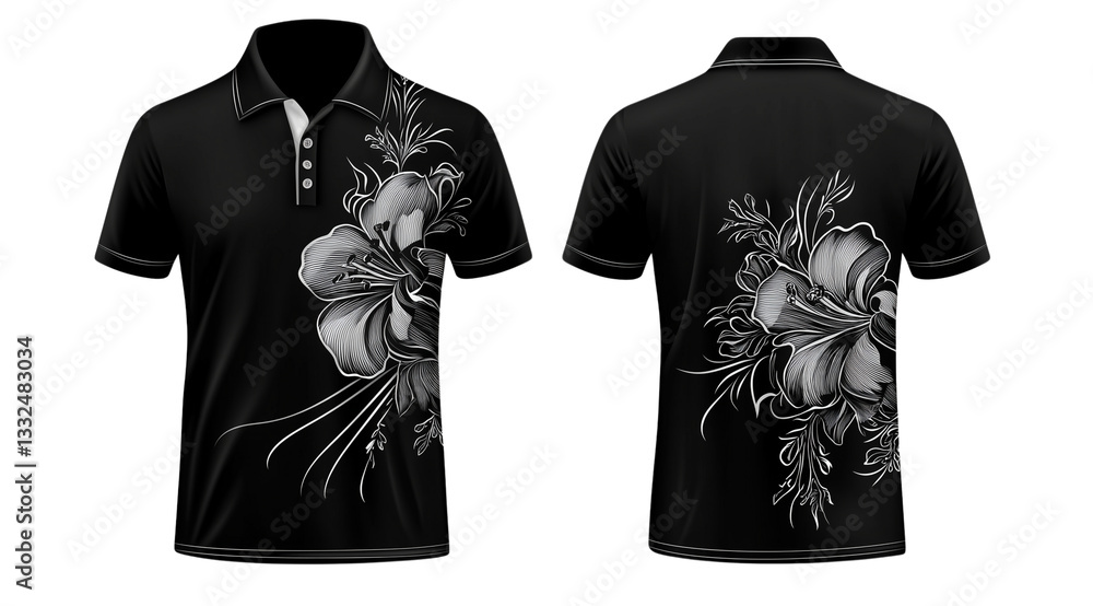 Black Polo Shirt Design - Front and Back Mockup with Tattoo Style ...