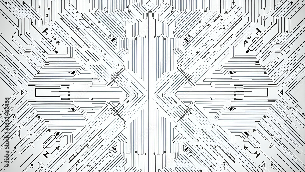Flat Contemporary techno circuits seamless pattern highlighting structured electronic pathways ...