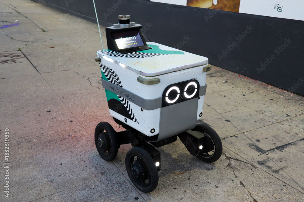 Los Angeles, California – March 8, 2025: Serve Robotics Delivery Robot ...