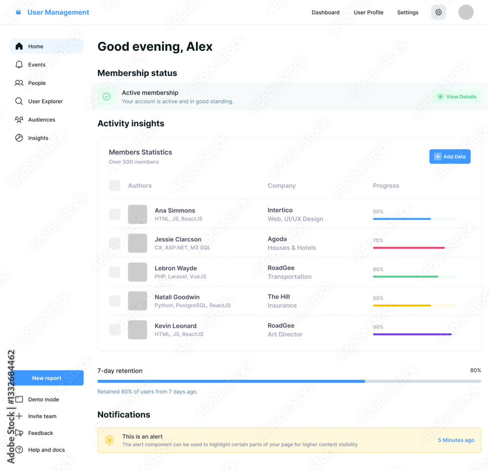 Member Statistics, Users CMS, User Web App, Profile Details Dashboard, Membership UI Kit ...