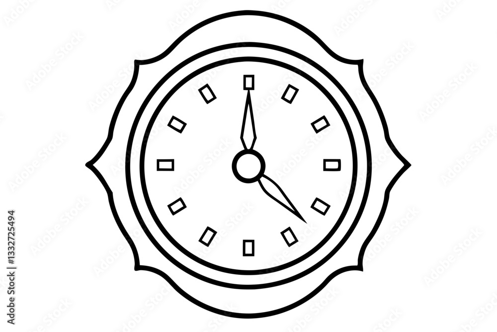 Vintage Clock Face Line Art Icon, Old-Fashioned Clock Illustration ...