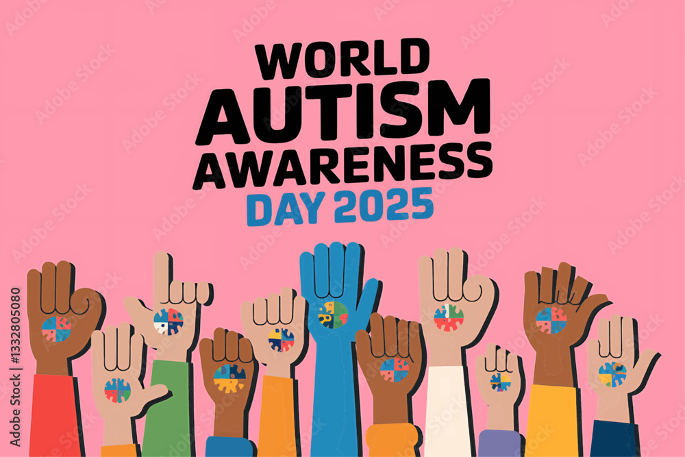 Vector Illustration of Autism Awareness Day 2025 with Diverse Hands ...