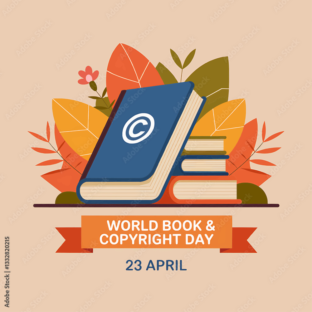 Book Stack with Copyright Logo for World Book and Copyright Day 2025 ...