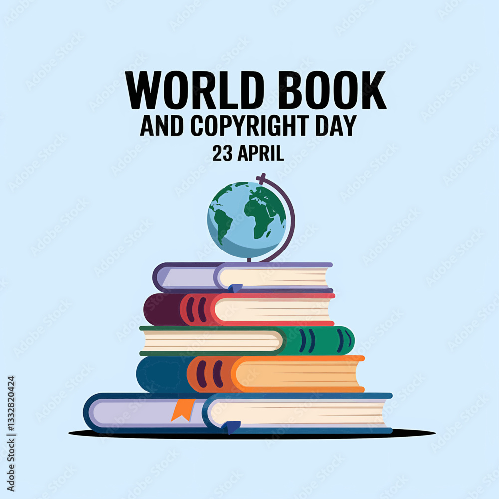 Books, Globe, and Copyright Symbol for World Book and Copyright Day 2025 Vector Stock Vector ...