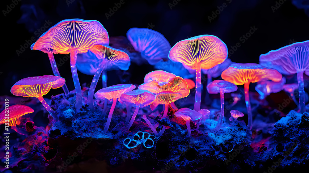 Stunning glowing patterns of bioluminescent fungi under fluorescence ...