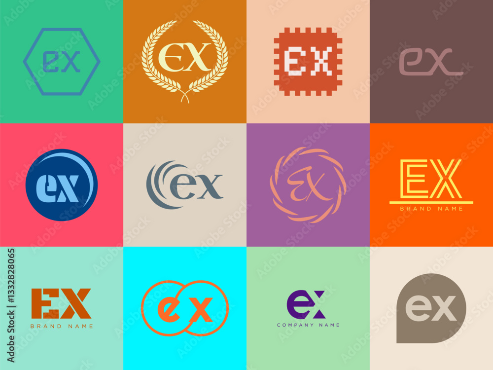 EX logo company template. Letter e and x logotype. Set different ...