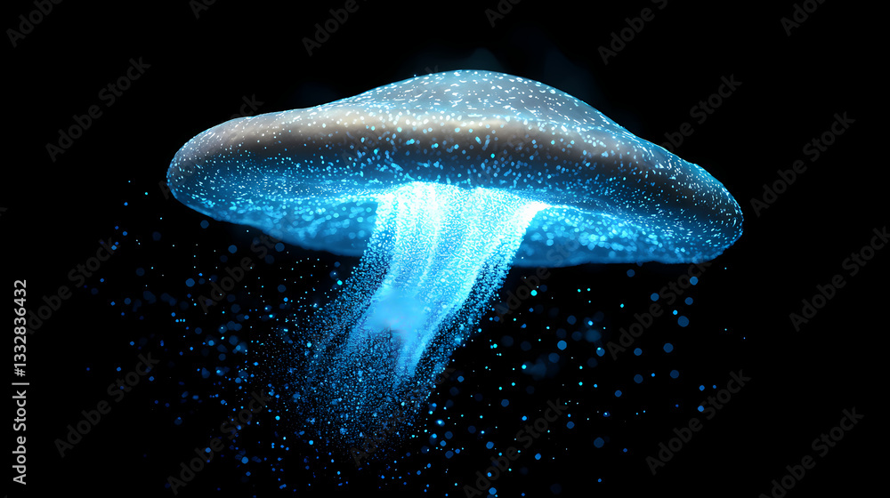 Alien spore cloud spreading with bioluminescent particles on a solid ...