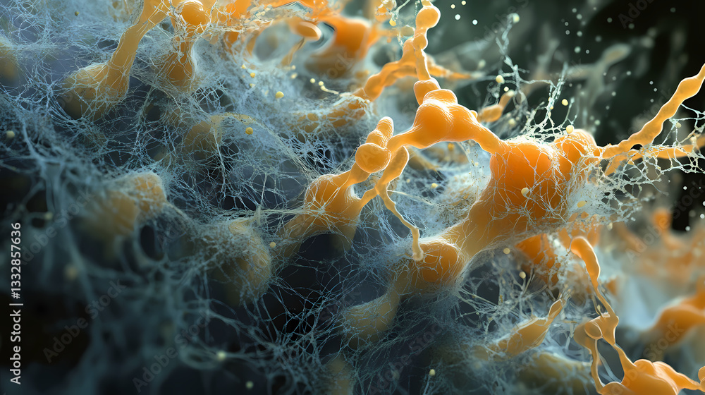 Ilustración de Stock Mycelium networks on a fungal hyphae representing ...