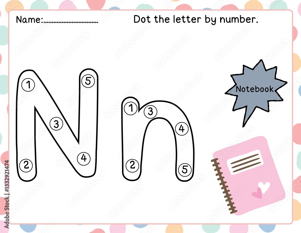 Stock-Illustration „Dot the letter Nn by number from 1 to 5 Kids dot ...