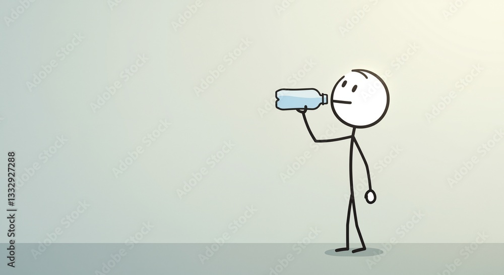 Stick figure holding a water bottle, displaying a focused expression ...