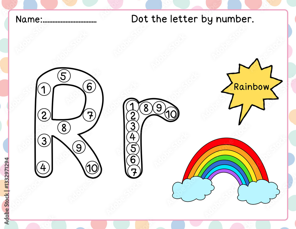 Dot the letter Rr by number from 1 to 10 Kids dot the letter "Rr" by ...