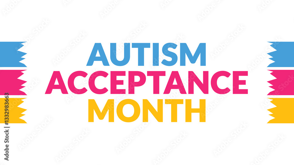 Autism Acceptance Month text with side lines on a White background ...