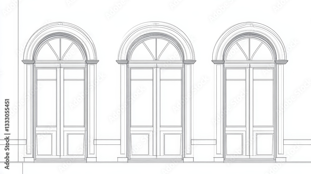Window silhouettes. Exterior framing windows, black outline ornate ...