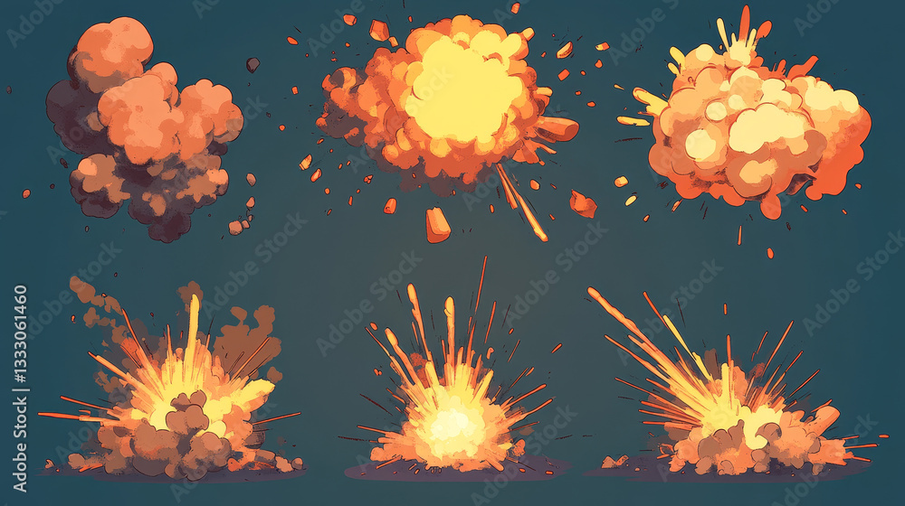 Ilustración de Stock Explosion cartoon animation. Smoke and fire ...