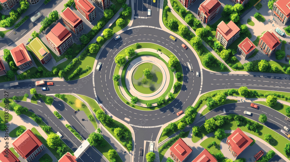 City road and highway top view, elements for map. Crossroads, motorway bend, twists and traffic ...