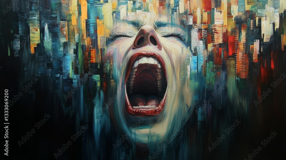 Painted face screaming eyes closed in distress Stock Illustration ...