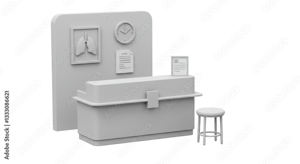 Isolated Reception Desk with Medical Chart and Stool: A 3D Rendering of ...