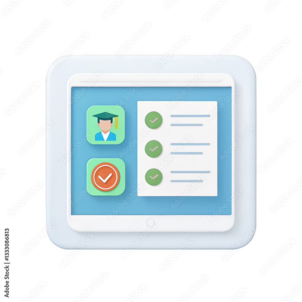 Ilustración de Stock 3D Tablet App UI Design Online Education Checklist ...