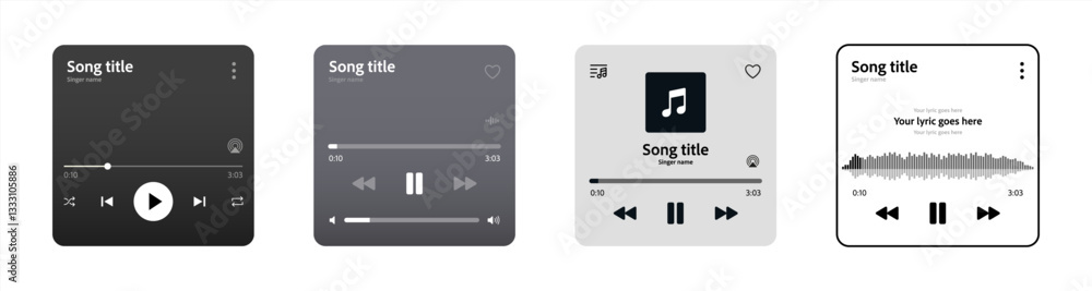 Set of music media player interface template vector design icons for ...