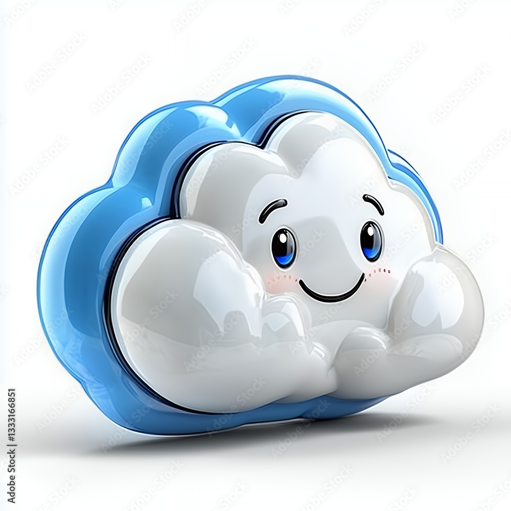 Cute Cartoon Cloud Character with a Happy Face and Soft Blue Outline ...